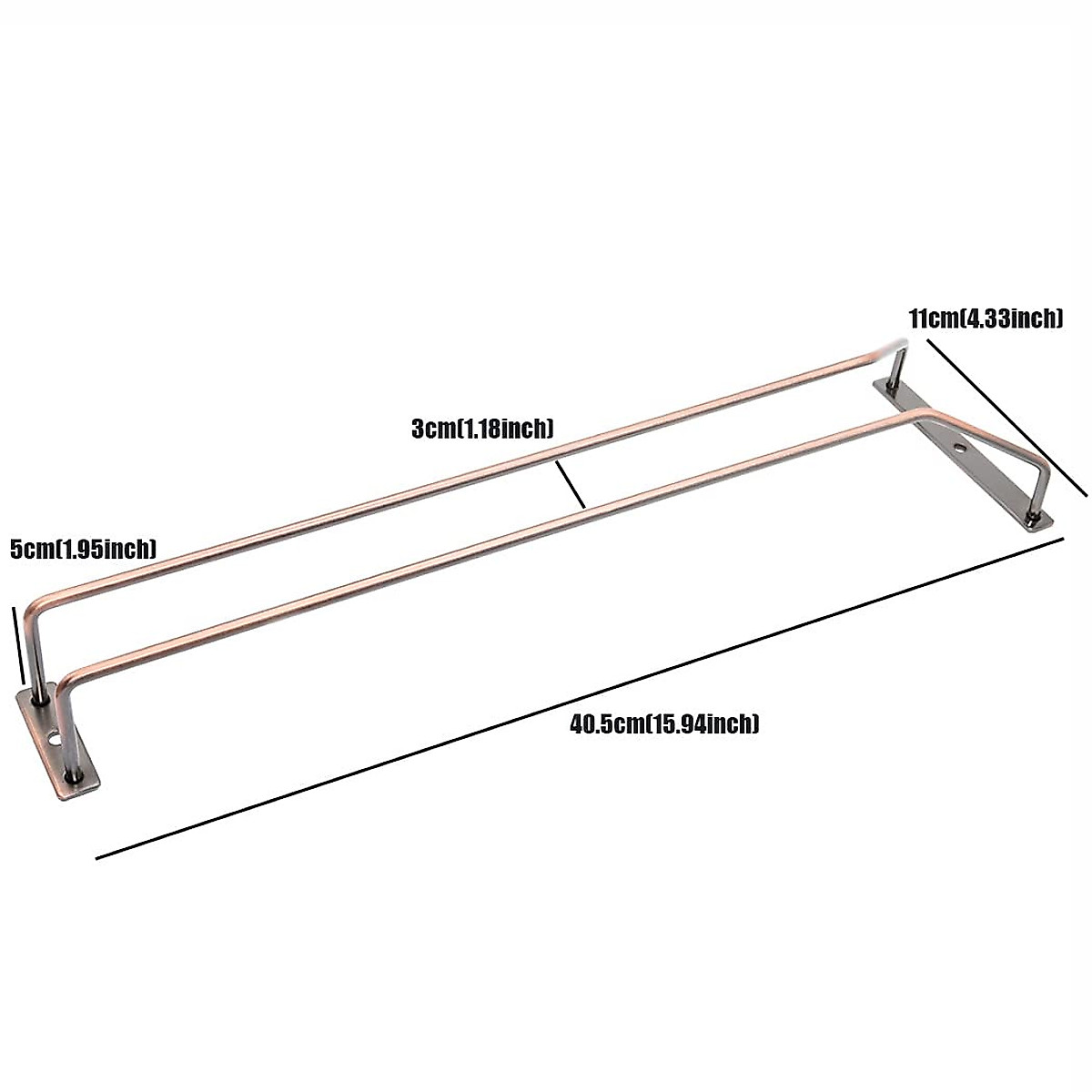 zoohot 40.5cm Copper Wine Glass Rack, Stemware Rack, Wire Hanging Rack, Under Cabinet Metal Wine Glass Holder (1 Rows, 2 Pack)