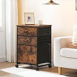 HOOBRO 3-Drawer Mobile File Cabinet, Vertical Filing Cabinet, Under Desk Cart with Drawers for Home Office, Rolling Printer Stand, A4/Letter-Sized, Fabric Drawer, Rustic Brown BF30WJ01