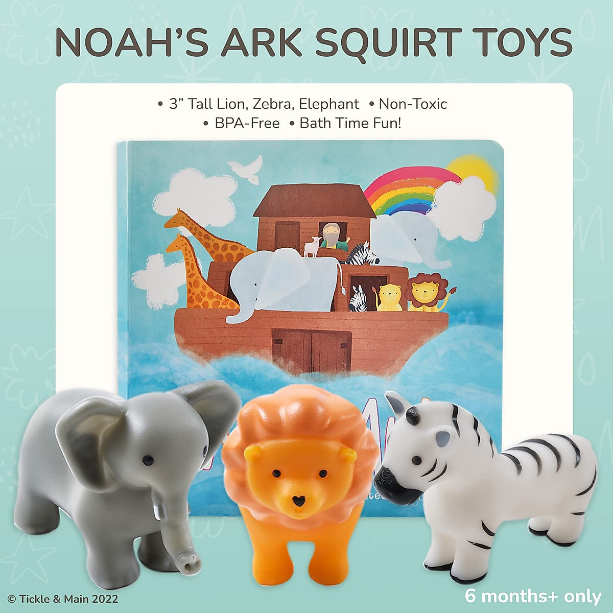 Tickle & Main Noahs Ark Toy Gift Set, 5-Piece Set Includes Book, Hooded Towel, & 3 Squirt Toys for Toddlers & Kids