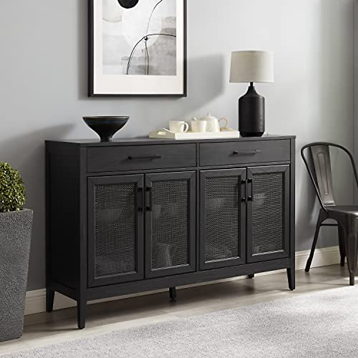 Crosley Furniture Milo Modern Sideboard Buffet Cabinet with Storage Cabinets and Drawers, Kitchen, Dining, Black