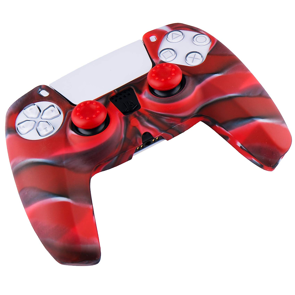 YoRHa Silicone Rubber Gel Customizing Skin Cover for PS5 Controller(Camouflage Red Blue Green) x 3 With Thumb Grips x 6