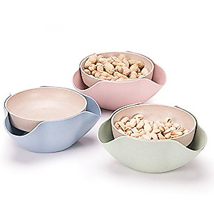 Bamboo's Grocery Double Dish Snack Bowl For Pistachios, Peanuts, Edamame, Cherries, Nuts, with Shell Storage (Green)