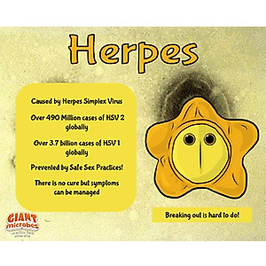 GIANTmicrobes Herpes Plush, STIs, STDs, Medical Gag Gifts Funny, OBGYN Gifts for Doctors, Infection Prevention Gifts, Infection Control Nurse Gifts