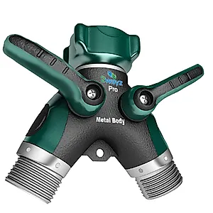 2WAYZ Dual Outlet Water Hose Splitter – Heavy-Duty Brass Y Connector, 360° Rotation, Easy Installation, Leak-Proof Design with Spigot Extender - Ideal for Garden, Washing Machines, Outdoor Faucets