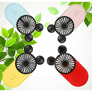 Generic Cute Mouse Personal Mini Fan, Handheld USB Rechargeable Fan with Pretty LED Light, 3 Adjustable Speeds with Portable Holder, for Indoor Or Outdoor Park School, Red