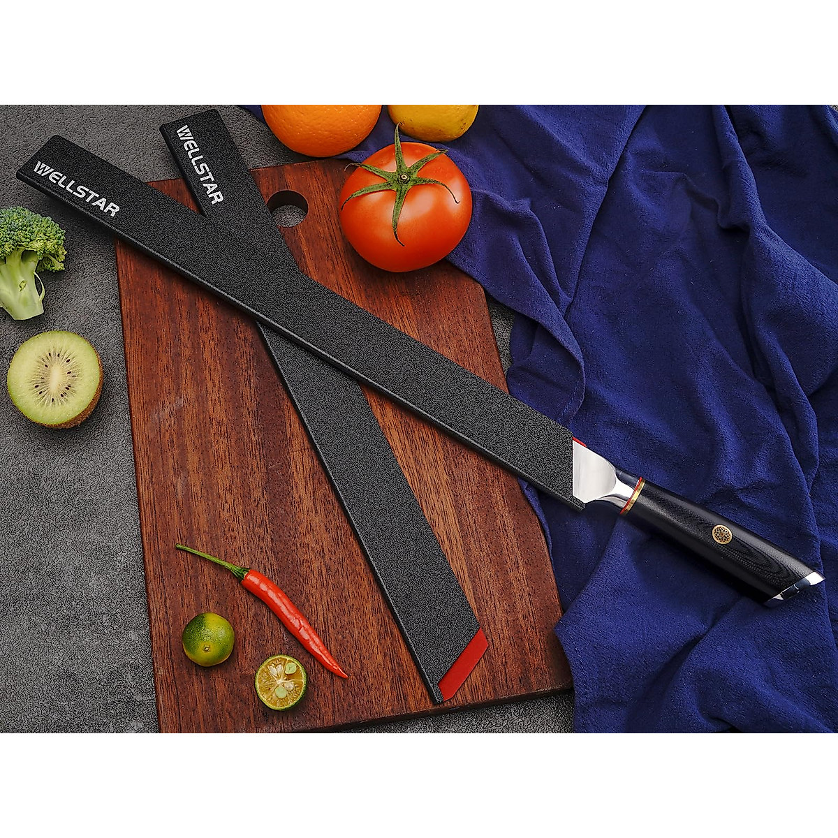 WELLSTAR Knife Edge Guards Set, 2 Piece 14 Inch Universal Blade Covers, BPA Free ABS Protective Long Blade Sheaths, Non-Scratch Felt Lining Brisket Knives Covers (Knives not included)