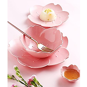 Jusalpha 4 Packs- Large 16.5 OZ Cherry Blossom Series Porcelain Serving Bowls, Cereal Bowls, Soup Bowls, Salad Bowl, Cereal, Pasta, Desserts and Daily Use - Bowl 005 (Pink)