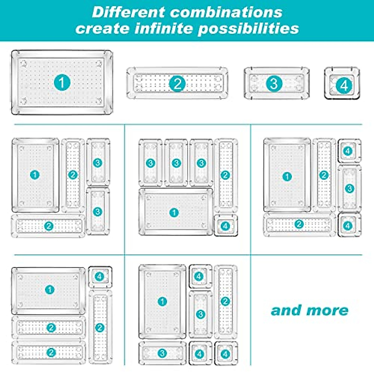 25 Piece - Non-Slip Drawer Organizer Bin Set- Clear bins