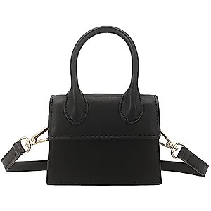Nodeber Mini Crossbody Bag for Women Girls Synthetic Leather Flap Purse Styling Top-Handle Clutch Handbag Black