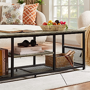 VECELO Industrial TV Stand for Televisions up to 65 Inch, 55" Entertainment Center with Open Storage Shelves for Living Room/Bedroom, 3 Tiers Media Console Table with Metal Frame, Grey, 55 Inches