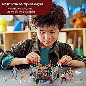 32Pcs Wrestling Toys for Kids, Wrestlers Playset with 12 Wrestling Action Figures, 2 Wrestling Rings, Many Realistic Accessories, Toy Figures & Playset Gift for 2 3 4 5 6 Boys Girls, Cool Cake Toppers