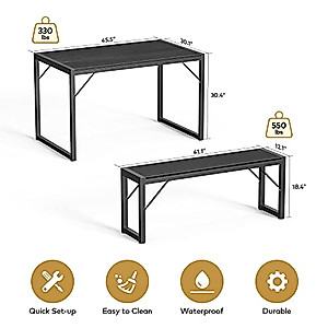 Gizoon 45.5" Dining Table Set for 4, Kitchen Table Set with 2 Benches, Dining Room Table Set with Metal Frame & MDF Board, Space-Saving Dinette for Kitchen, Dining Room -Black