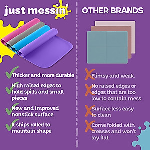 Just Messin' Silicone Art Mat for Crafts, Resin, Paint, Slime & Jewelry-making, Multipurpose Table Protector with Raised Sides to Contain Mess, Non-slip Heat Resistant, 16”x26” Mat with .6" Edge, Pink