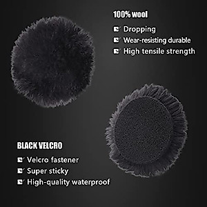 SPTA 3 Inch (75mm) Wool Buffer 3" Wool Buffing Pad Lambwool Wool Buffing polishing Pads, 6 Pcs Kit with Hook & Loop 5/8"-11 Thread Drill Adapter for Car Polishing and Buffing