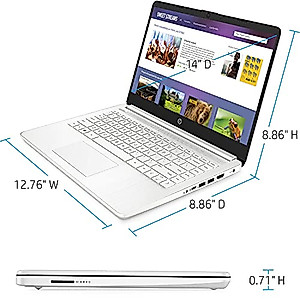 HP Premium 14-inch HD Thin and Light Laptop, Intel Quad-Core Processor, 16GB RAM, 64GB Storage, Long Battery Life, Webcam, Bluetooth, HDMI, Wi-Fi, Snow White, Windows 11 + 1 Year Microsoft 365