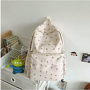 2023 Cute Preppy School Bag Floral Printed Kawaii Backpack Cottagecore Aesthetic Backpack BookBag Laptop Daypack (White)