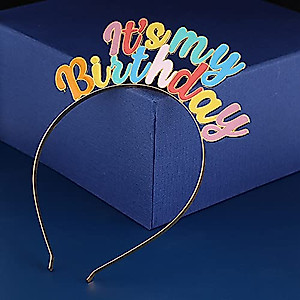 DOINIDAMI Birthday Crown for Girl, Multicolour Colorful Headbands for Women,Gold Double Tiara Princess Queen Party Gifts Decorations Supplies,16,18,21,30,40,50 or Any Other Birthday Party