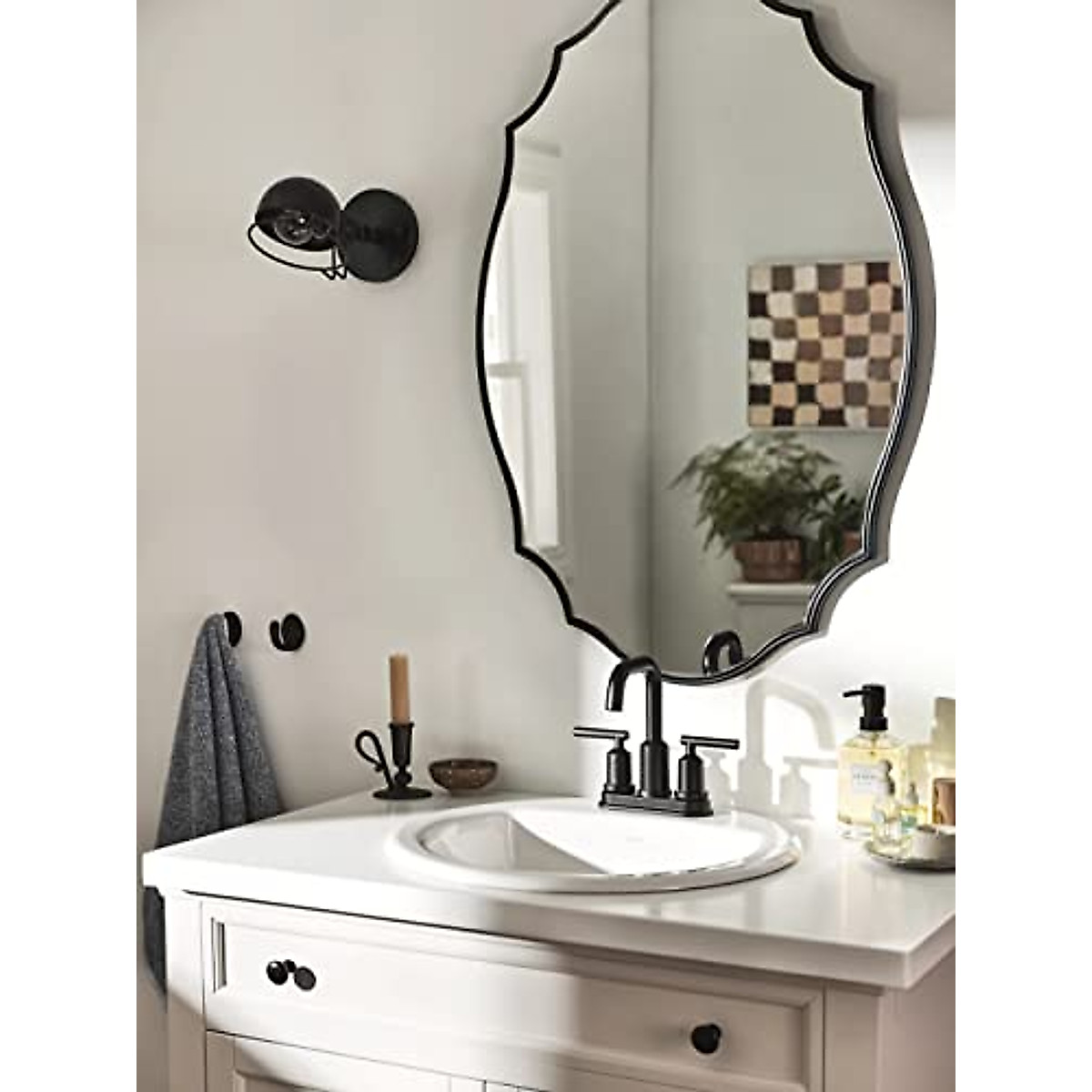 Moen Gibson Matte Black Two-Handle Centerset High Arc Modern Bathroom Faucet with Drain Assembly, Contemporary Black Sink Faucet for 3-Hole Countertops, 6150BL