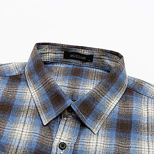 MCEDAR Men’s Plaid Flannel Shirts-Long Sleeve Casual Button Down Slim Fit Outfit for Camp Hanging Out or Work (M, Light Blue)