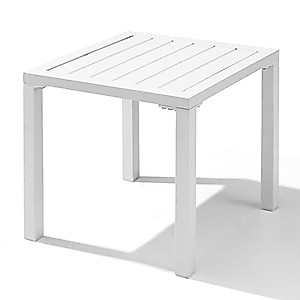 VredHom Outdoor Aluminum Side Table, Patio End Table Small Square Coffee Table for Backyard,Pool, Indoor, Easy Maintenance & Weather Resistant,White