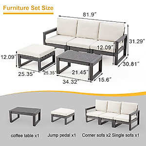 Erinnyees 3PCS Outdoor Furniture Set, HDPE Modern Patio Conversation Sets, Sectional Sofa Set with Removable Cushions and Coffee Table for Balcony, Garden, Grey