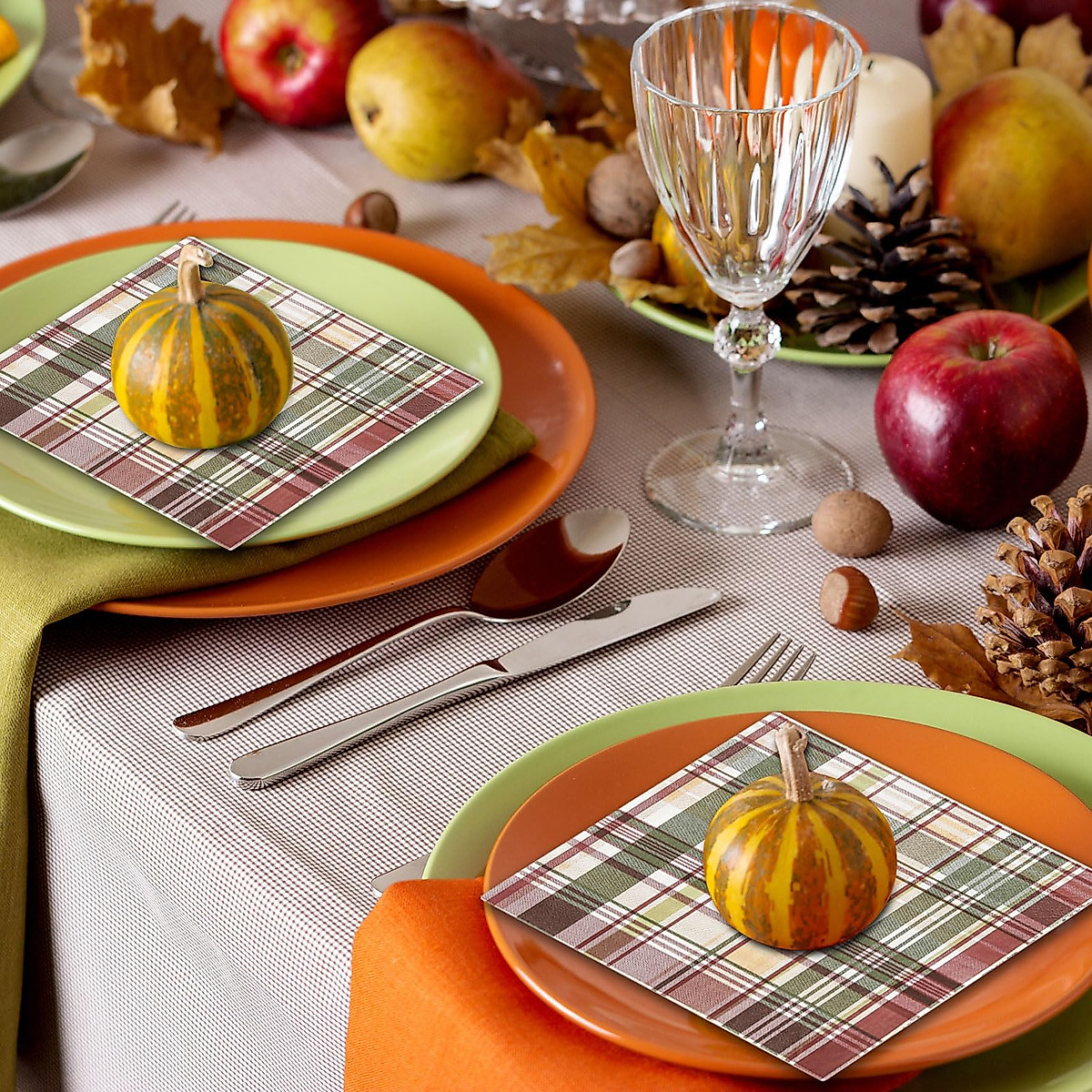 ​Quera 50 Pack Fall Paper Napkins Harvest Plaid Autumn Cocktail Napkins Thanksgiving Party Supplies Disposable Bar Napkins for Thanksgiving Party, Engagement, Baby Shower, Celebration Party.