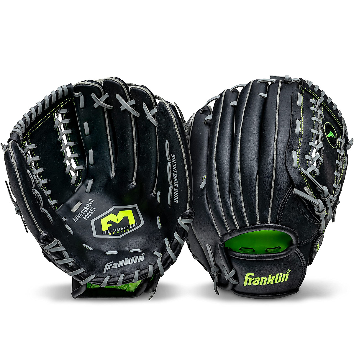 Franklin Sports unisex adult 12" - Trapeze Web Baseball and Softball Fieldmaster Midnight Youth Baseball Gloves I, Black, 12.0 US