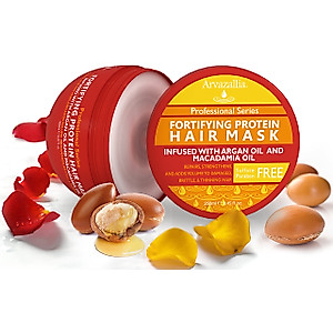 Arvazallia Fortifying Protein Hair Mask and Deep Conditioner with Argan Oil and Macadamia Oil Hair Repair Treatment for Damaged, Brittle, or Thinning Hair - Promotes Natural Hair Growth