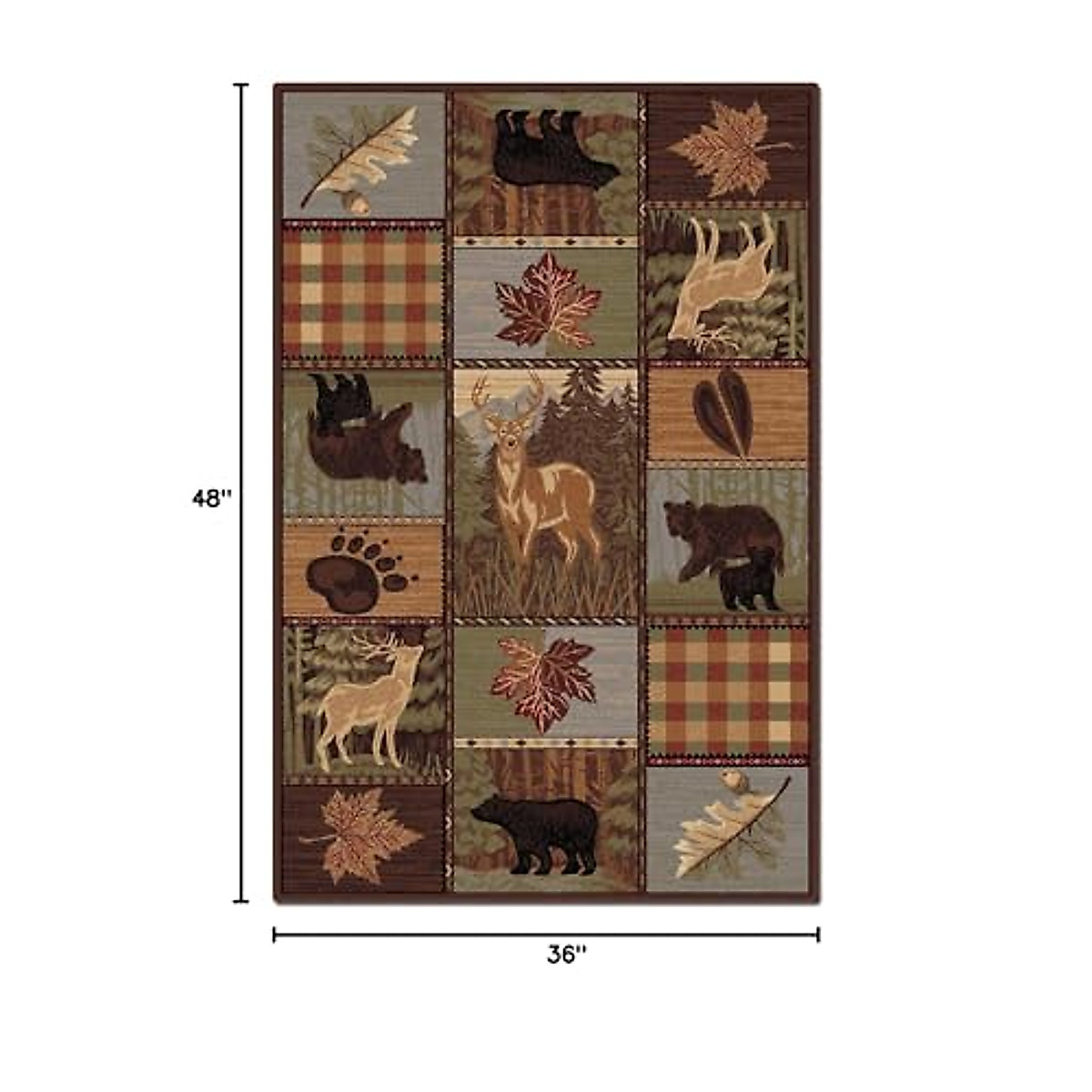 KFHWDG Country Style Rug, 3x4ft, Rustic Cabin Wildlife Washable Area Rugs, Elk Bear Lattice Modern Geometric Design Soft Floor Rug Non-Skid Carpets for Living Room Bedroom Home Decor