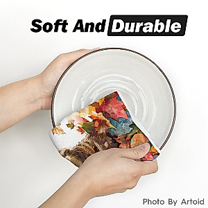 Artoid Mode Maple Leaves Cat Fall Kitchen Towels Dish Towels, 18x26 Inch Autumn Floral Thanksgiving Decoration Hand Towels Set of 2