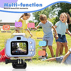 Yoophane Kids Waterproof Camera Gifts for 6 7 8 9 10 Year Old Action Kids Camera for Age 3-12 Christmas Birthday Gifts Underwater Video Recorder with 32GB SD Card (Blue)