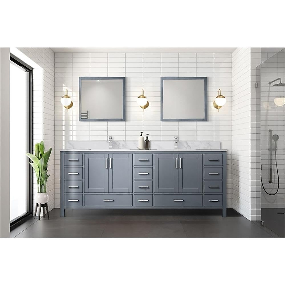 Lexora Jacques 84 in. W x 22 in. D Dark Grey Double Bath Vanity and Carrara Marble Top