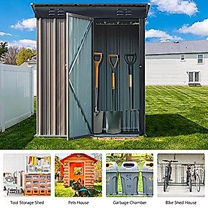 HOMFAMILIA 5' x 3' Outdoor Metal Storage Shed, Galvanized Steel Tool Store Room, Bike Shed Houses, Multi-Function Garden Shed with Lockable Door and Ventilated Vents, for Patio, Yard, Lawn, Brown