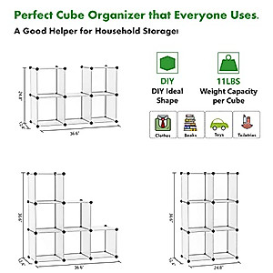 C&AHOME Cube Storage Organizer, 6-Cube Shelves Units, Closet Cabinet, DIY Plastic Modular Book Shelf, Ideal for Bedroom, Living Room, Office, 36.6" L x 12.4" W x 36.6" H Translucent White SBTM3506A