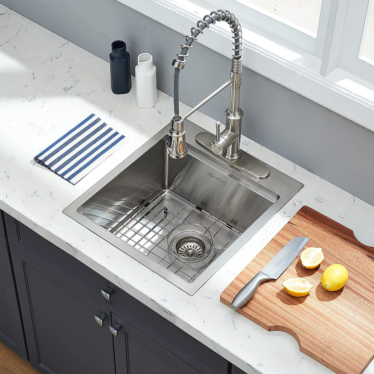 EcoChannels Kitchen Sink, 17 x 19 Inch Drop-in Bar Sink Stainless Steel Topmount Kitchen Sink Single Bowl Workstation Sink