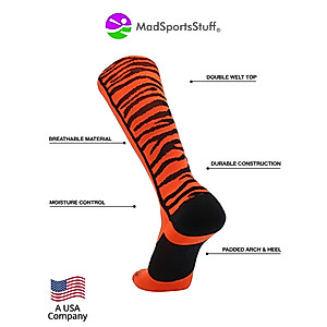 Crazy Socks with Safari Tiger Stripes Over the Calf Socks (Orange/Black, Small)