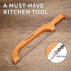 HUNTER.DUAL Bread Knife for Homemade Bread, 16" Sourdough Bread Slicer, Bow Saw Cutter with Double-sided Blades for Easy Cutting, Orange