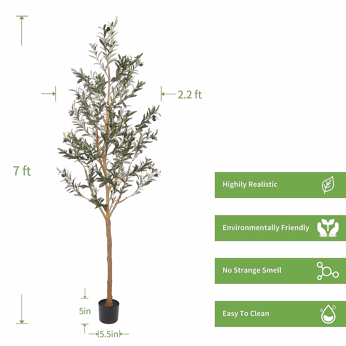Realead Artificial Olive Tree 7ft, Tall Faux Olive Tree Plant, Fake Potted Olive Silk Tree with Branches and Fruits, Artificial Trees for Modern Home Office Living Room Floor Decor Indoor