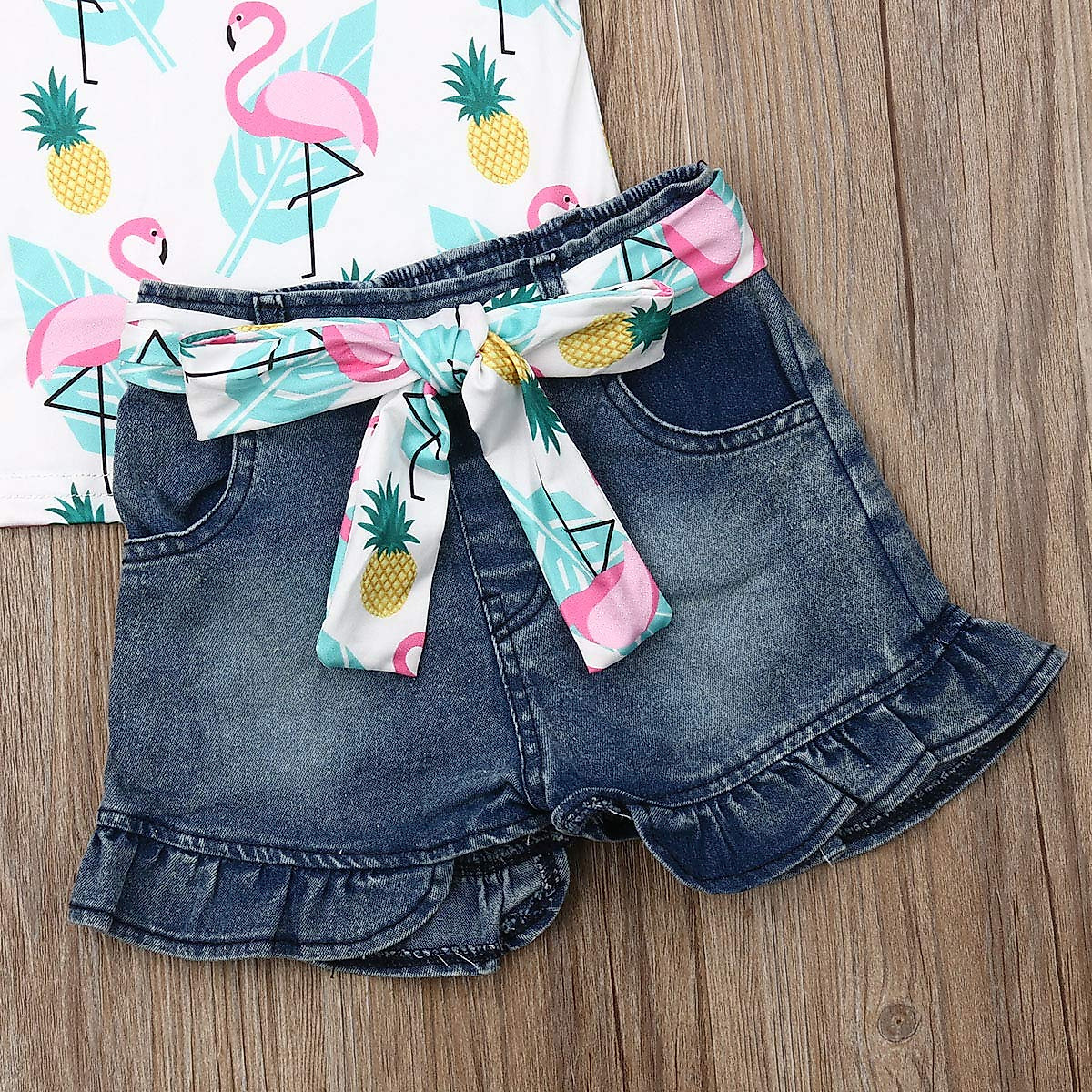2Pcs/Set Fashion Toddler Kids Baby Girl Boy Summer Outfits Sleeveless Tassel T-Shirt Top+Floral Shorts Clothes Set 6M-5T (Flamingo, 4-5 Years)