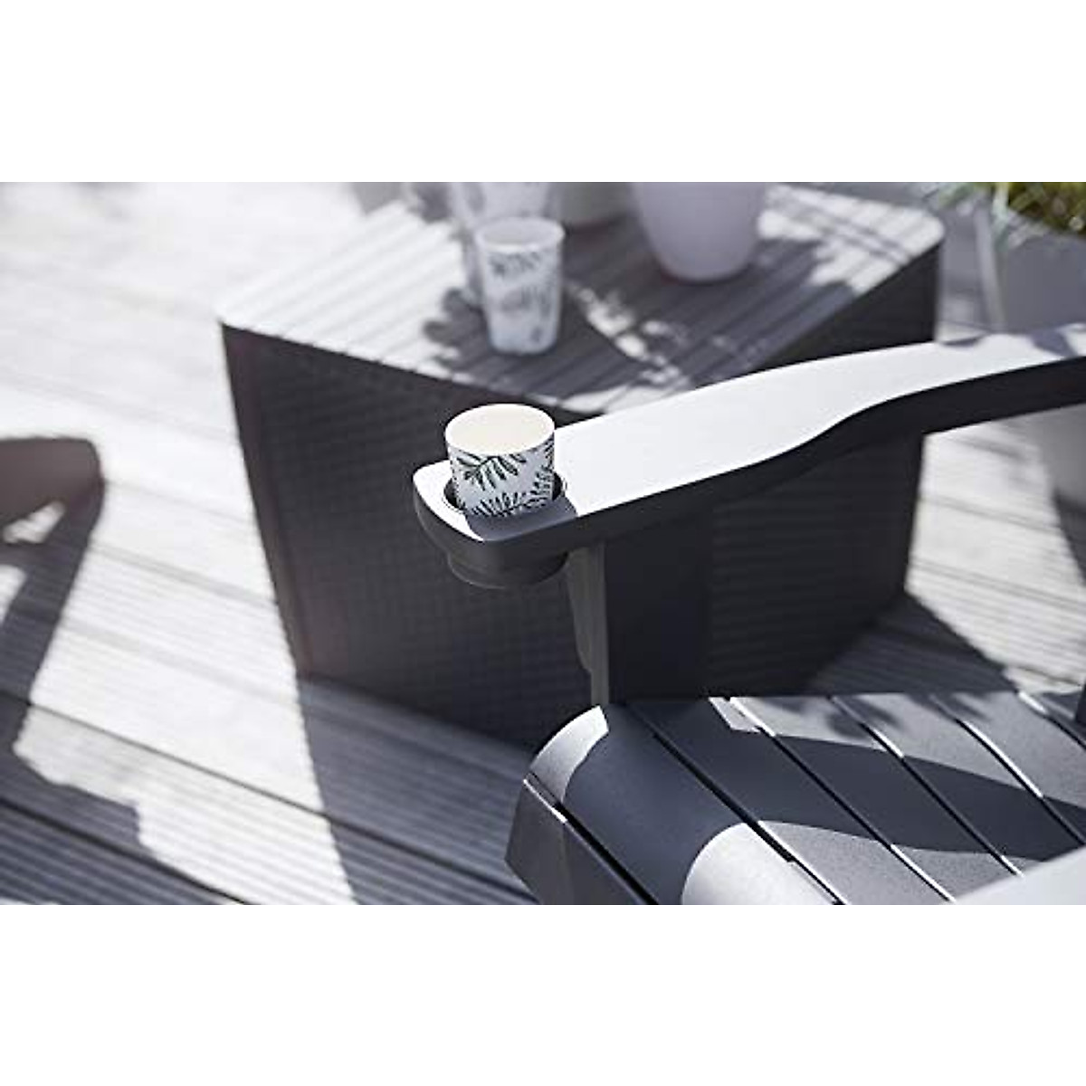 Keter Alpine Adirondack Resin Outdoor Furniture Patio Chairs with Cup Holder-Perfect for Beach, Pool, and Fire Pit Seating, Grey