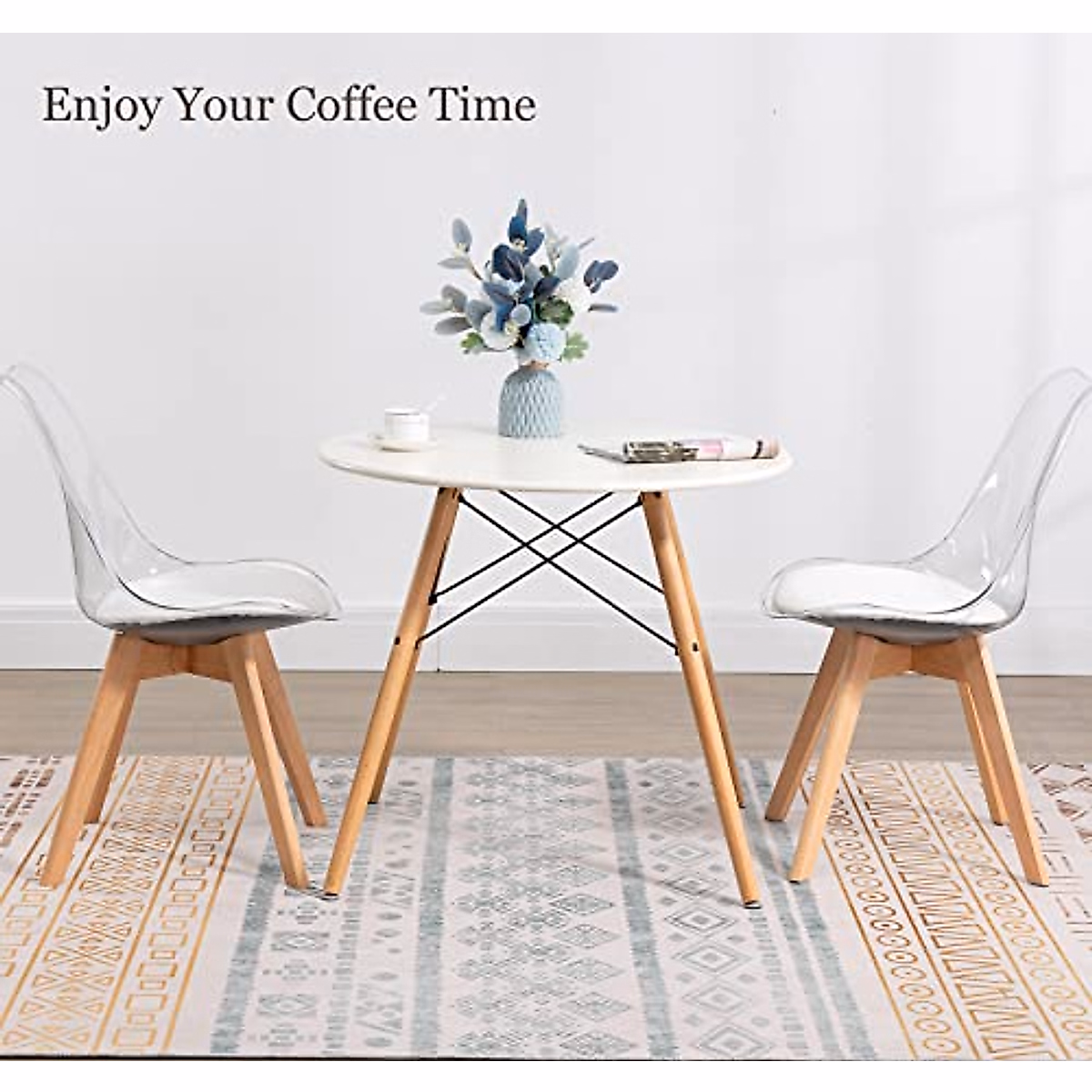 ANOUR Modern Dining Chairs Set of 4, Clear Kitchen Chairs, Acrylic Accent Seat Cushions Made PU Leather and Solid Beech Legs, Suitable for Room, Living Bedroom
