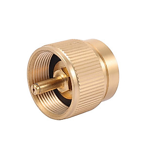 RouLiPouLi 2 Pieces Camping Stove Adapter, 1LB Small Propane Tank Input and EN417 Lindal Valve Cylinder Output LPG Canister Converter (Gold)