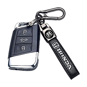 Cinkenyo Genuine Leather Car Keychain Keyring Accessories Compatible with H-o-n-d-a Series Car Keychains Family Present for Man and Woman（Black）