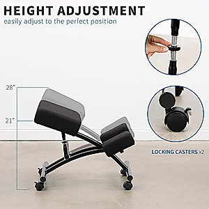 VIVO Kneeling Chair with Wheels, Adjustable Ergonomic Stool for Home and Office, Mobile Angled Posture Seat, Steel Frame & Black Cushions, CHAIR-K05B