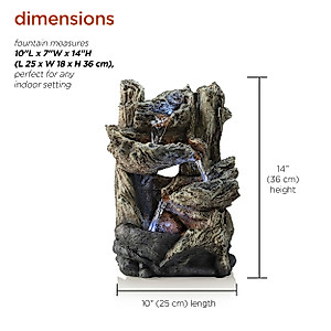 Alpine Corporation 14" Tall Indoor/Outdoor Tiered Log Tabletop Fountain with LED Lights, Beige