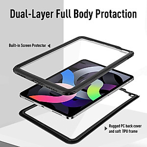 iPad Air 4/5 Waterproof Case 2020/2022, iPad Air 4th Gen/5th Gen 10.9 inch Underwater Protective Dustproof Shockproof Case Cover with 360 Full-Body Protection,with Lanyard and Kickstand