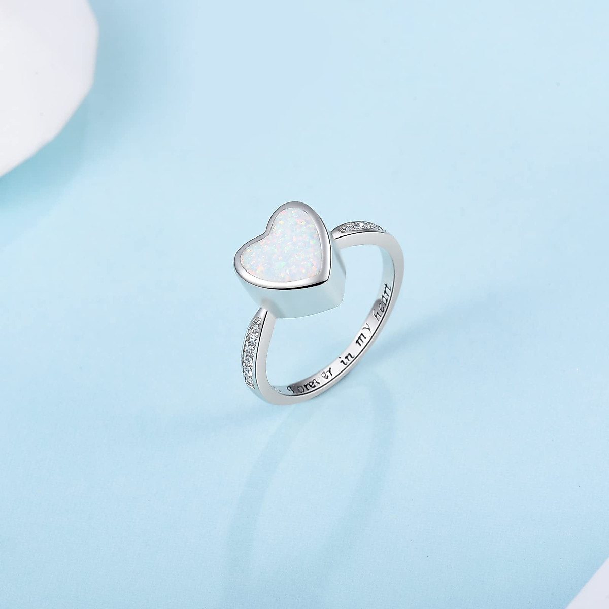 925 Sterling Silver Heart Urn Rings Hold Loved Ones Ashes Cremation Memorial Ring Keepsake Jewelry for Women for Human Ashes (White, 10)