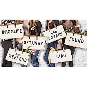 Santa Barbara Design Studio Tote Bag Hold Everything Collection Black and White 100% Cotton Canvas with Genuine Leather Handles, Large, Girl's Weekend