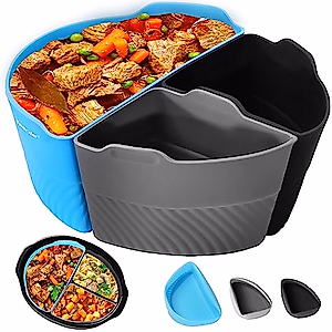 Spardar Slow Cooker Liners, 3 In 1 Reusable Insert Divider Compatible with Crock Pot 6-7 QT Oval Slow Cookers, Silicone Slow Cooker Liner for Crock Pot, Dishwasher Safe, BPA Free, Easy Clean