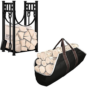 Amagabeli Large Canvas Firewood Carrier Log Tote Bundle 31.6in Large Firewood Rack Fireplace Rack Indoor